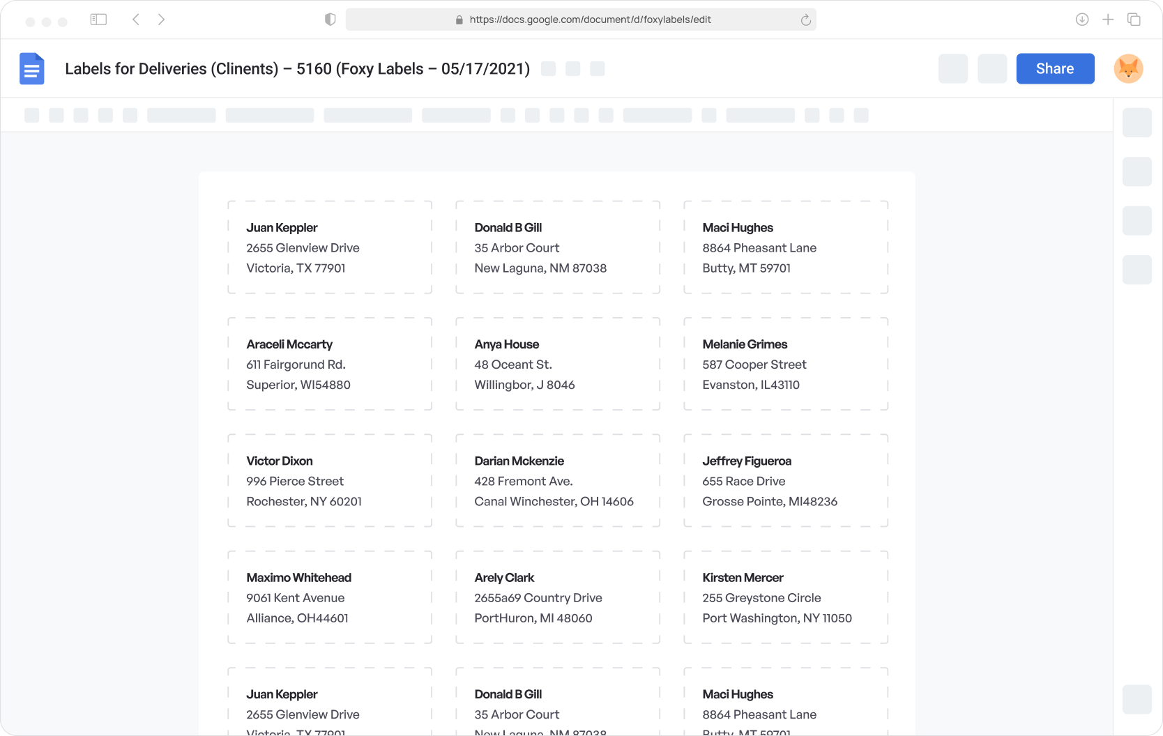 Foxy Labels – Avery Label Maker that Works in Google Docs & Sheets