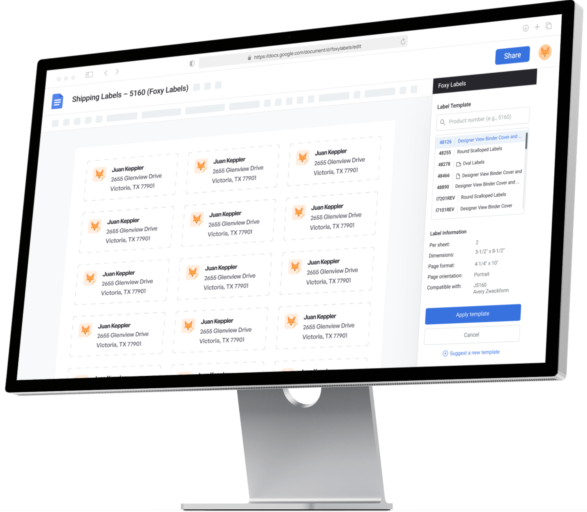 Foxy Labels – Avery Label Maker that Works in Google Docs & Sheets