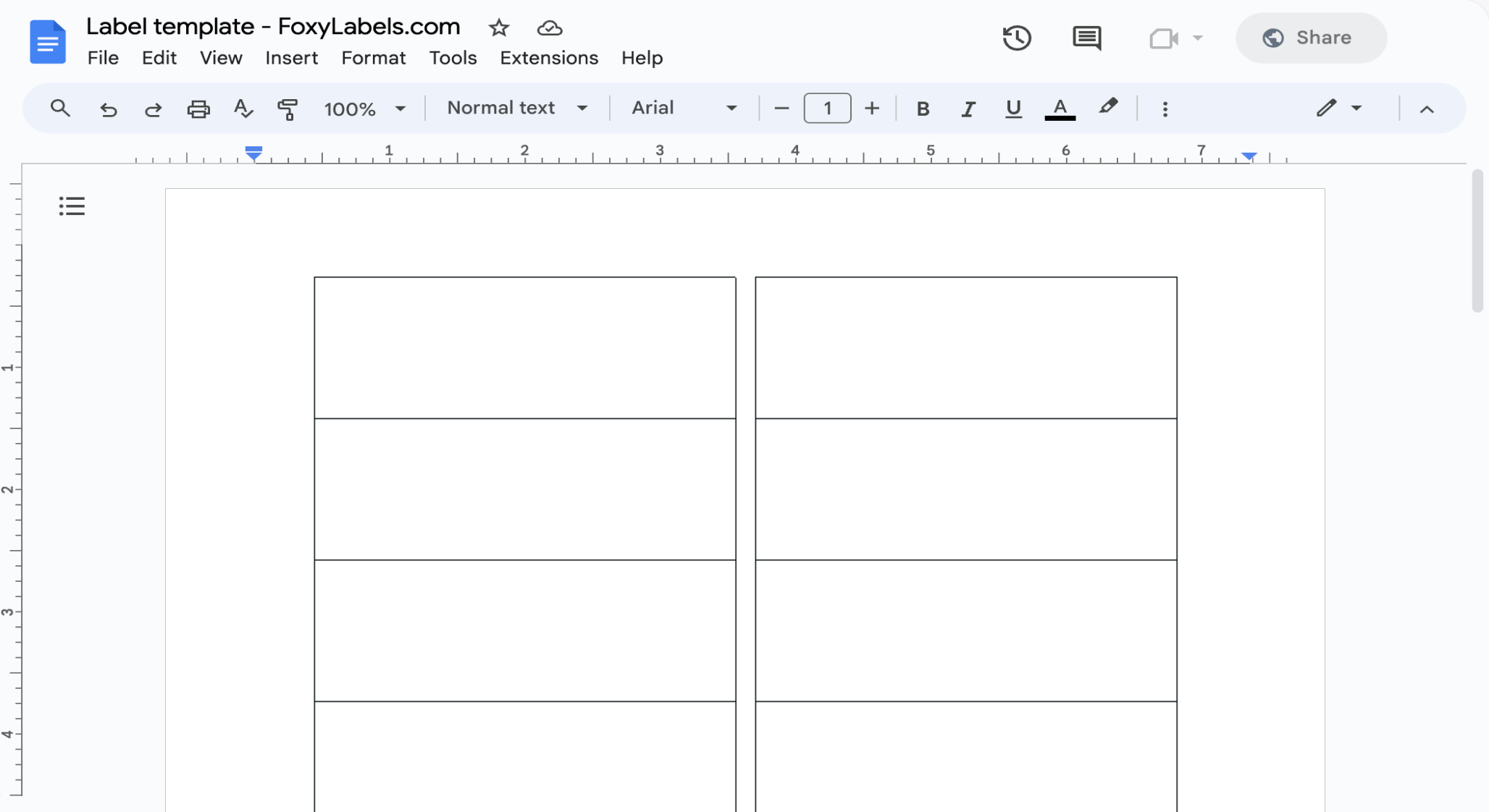 Google Docs Label Template Compatible with Avery® 8162®