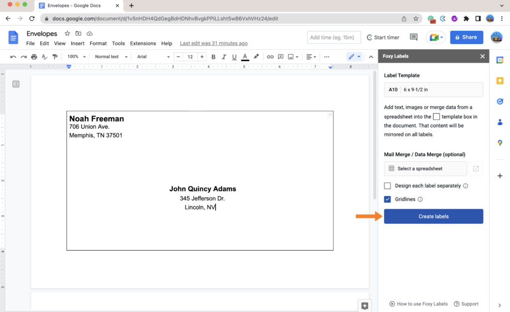 How to print customized envelopes with a logotype in Google Docs – Foxy ...